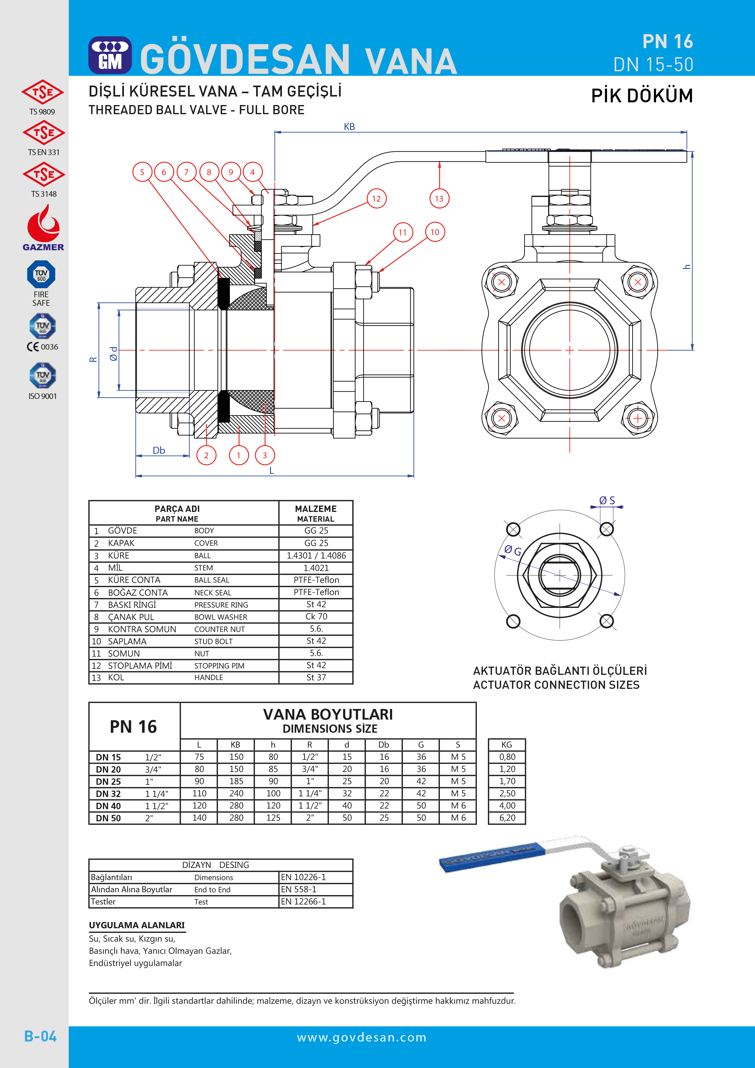 GÖVDESAN VANA - Küresel Vana, Doğalgaz Vanaları,Monoblok Küresel Vanalar